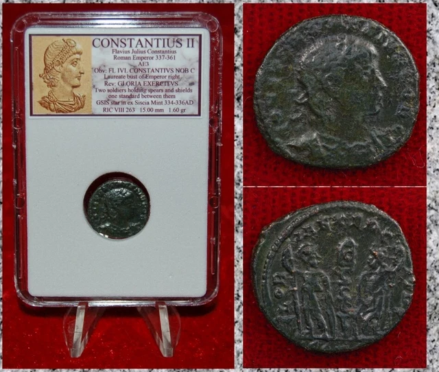 ANCIENT ROMAN EMPIRE Coin CONSTANTIUS II Two Roman Soldiers "Glory of ...