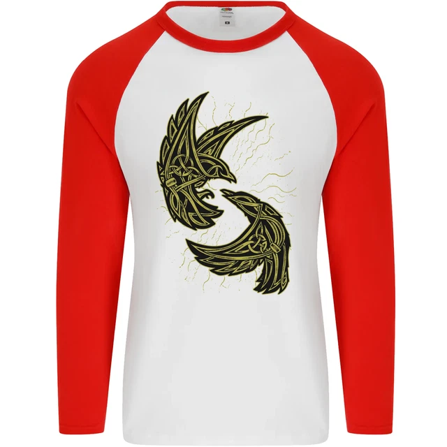 THE VIKING CORBEAU Symbole Odin Ragnar Tribal Mens L/S Baseball T-Shirt ...