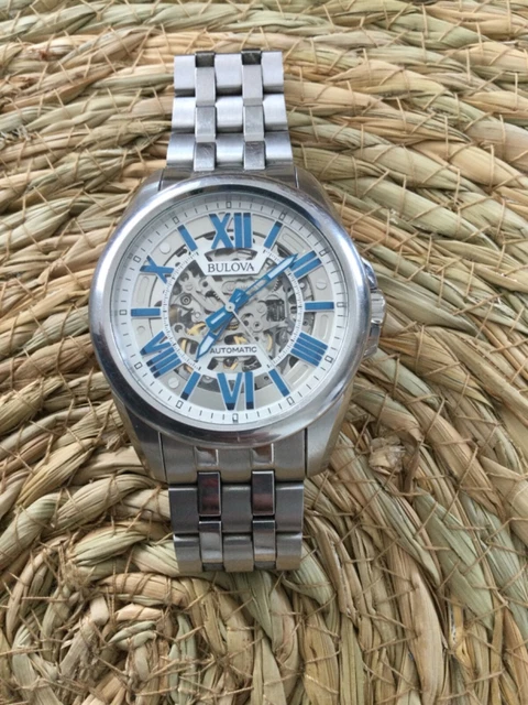 BULOVA WILTON BLUE and silver skeleton automatic watch £53.00 - PicClick UK