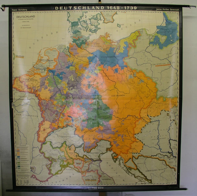 SCHOOL WALL MAP wall map Germany 1648-1739 Reich decay 195x208 1965 £ ...
