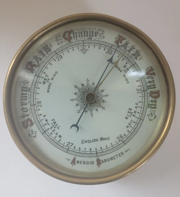 VINTAGE BRASS ANEROID Barometer With Glass Front Excellent Cond Rare ...