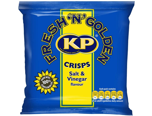KP SALT AND Vinegar Crisps - 48x25g £35.10 - PicClick UK