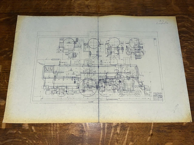 ORIGINAL VINTAGE RAILROAD Locomotive Train Blueprint Diagram Drawing 17 ...
