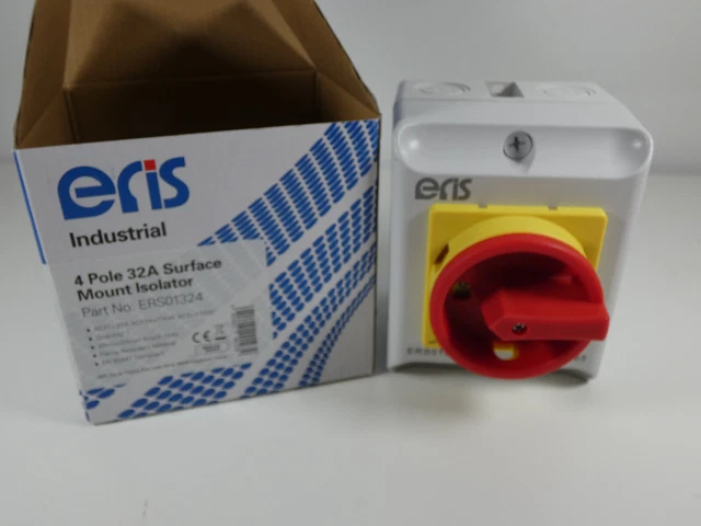 NEW ERIS INDUSTRIAL 4 Pole 32A Rotary Isolator. ERS01324. Surface Mount ...