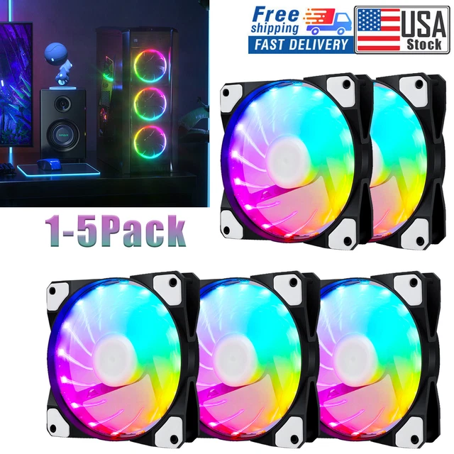 1-5PACK 120MM RGB Light Computer Case Fans LED 4Pin Cooling Fan for ...
