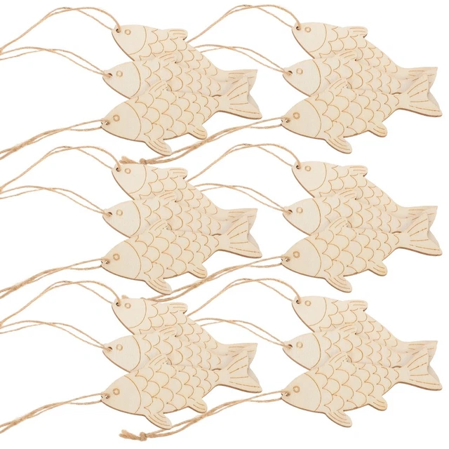 60 PCS WOOD Fish Decor Wall Unfinished Plaques Rustic Nautical Ornament ...