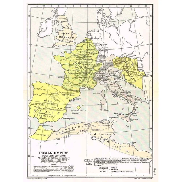 ROMAN EMPIRE WESTERN Division at End of 4th Century Map c1930 by W&AK ...