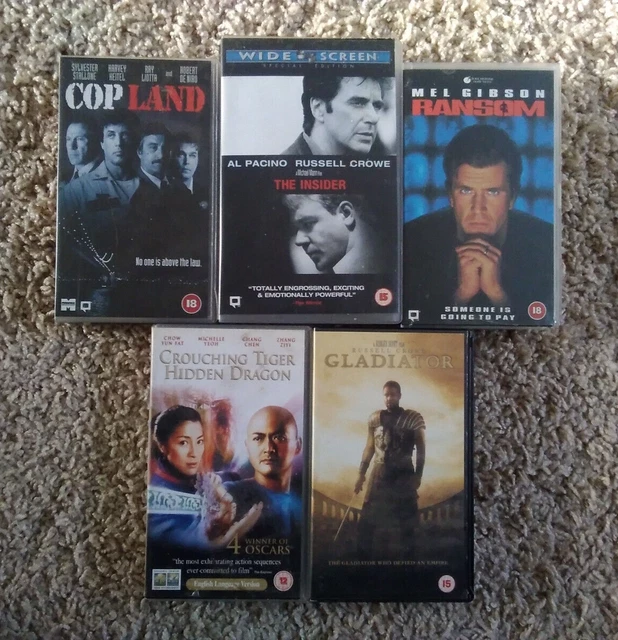 5 VHS FILMS. Copland, The Insider, Ransom, Gladiator, Crouching Tiger ...