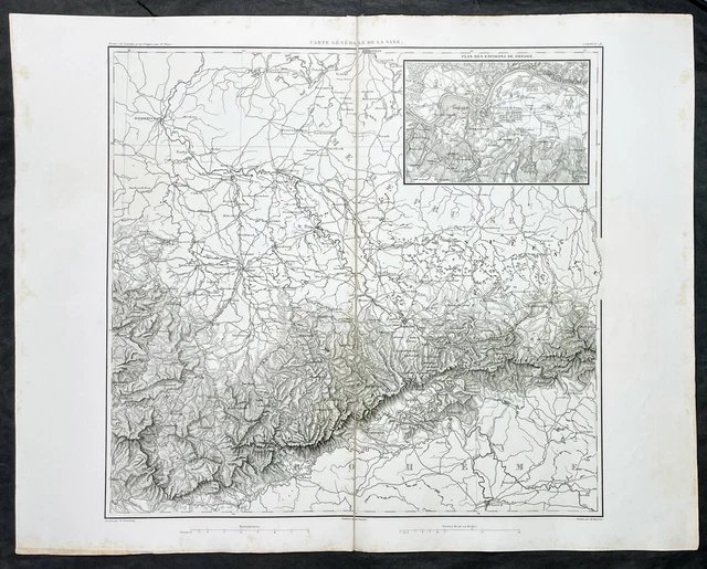 1835 M THIERS Large Antique Map Battle of Dresden 1813 & Saxony ...