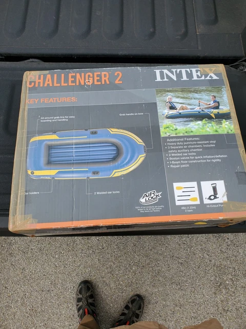 INTEX CHALLENGER 2 Inflatable 2 Person Floating Boat Raft Set w/ Oars ...