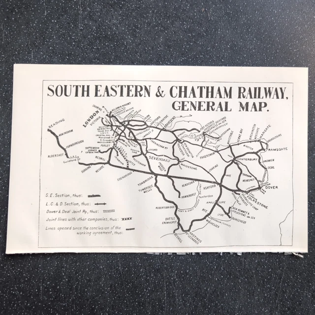 ORIGINAL 1918 RAILWAY map of South Eastern and Chatham Railway General ...