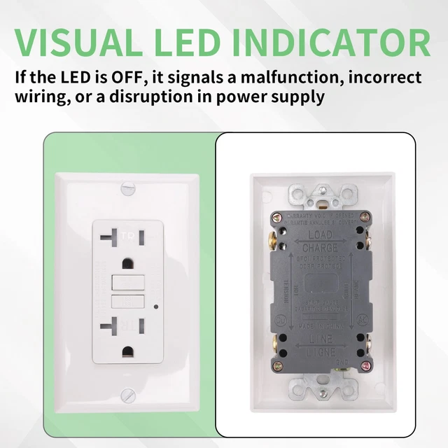 GFCI OUTLET 20A, GFI Electrical Receptacle with LED Indicator, 20A2898 ...