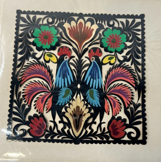 VINTAGE ROOSTER POLISH Wycinanki Lowicka Paper Cut Folk Art Frameable ...