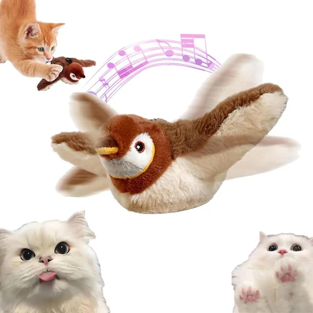 INTERACTIVE BIRD CAT Toy, Automatic Flapping Chirping, Squeaky with ...