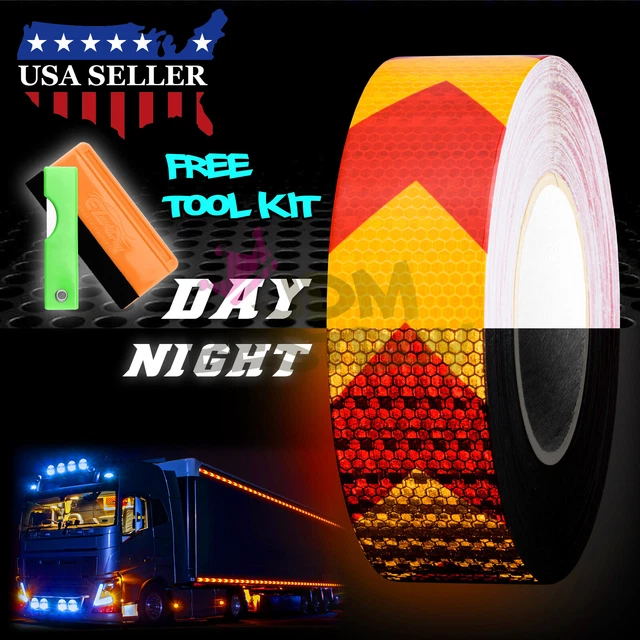 JDM YELLOW RED Conspicuity Tape 2"x120' Reflective Safety Truck Trailer ...