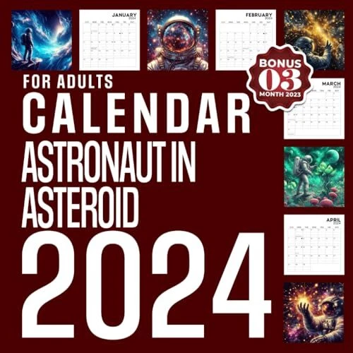 ASTRONAUT IN ASTEROID Calendar 2024 Jan 2024 to Dec 2024 Bonus 3 Months ...