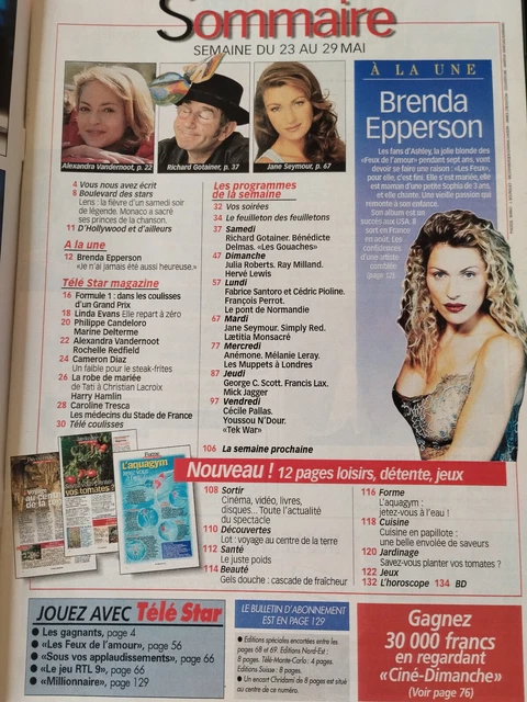 TELE STAR DU 23/05/1998; Brenda Epperson/ Jane Seymour/ Cameron Diaz ...