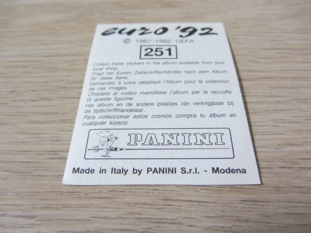 VIGNETTE N° 251 - ROBERTO BAGGIO - Panini Euro 92 - EM 1992 - Italie ...