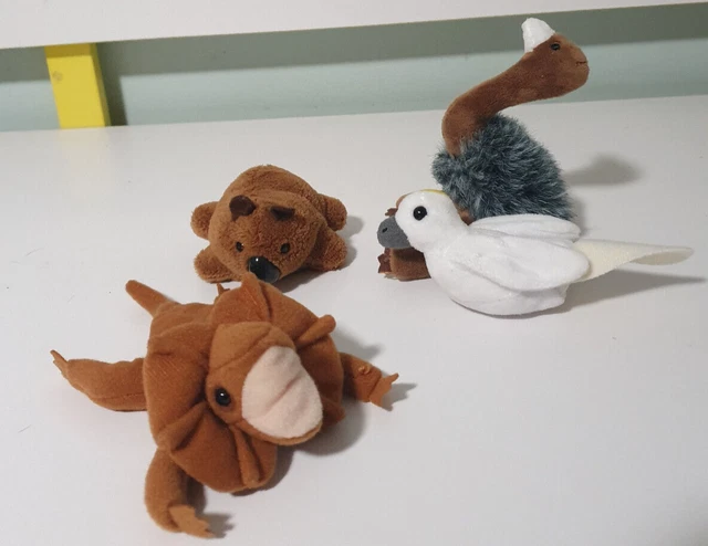 FINGER PUPPETS AUSTRALIAN Animals Emu Frill Neck Lizard Wombat Cockatoo ...