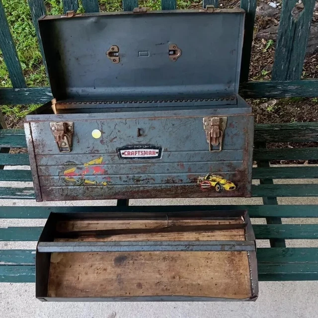 SEARS CRAFTSMAN MECHANICS Tool Box Heavy Duty 18X9 W/ Tray Old Patina ...