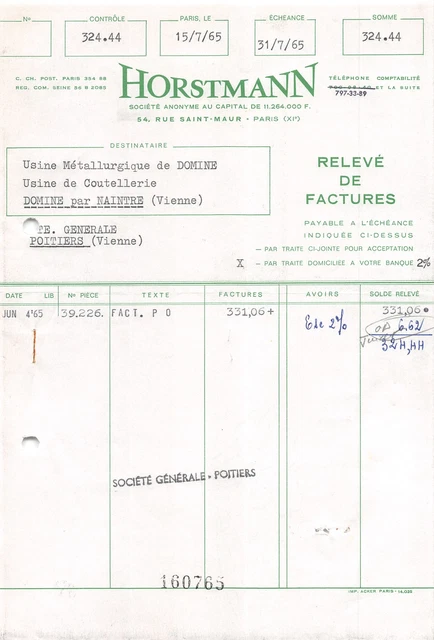 23-0366 1965 Horstmann A Paris - Usine Metallurgique A Domine EUR 10,00 ...