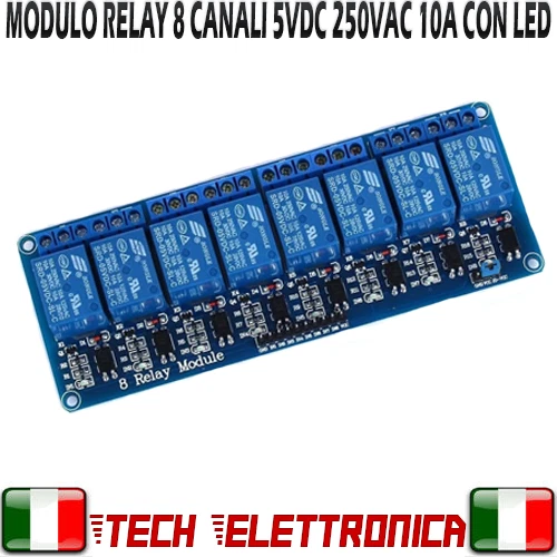MODULO SCHEDA RELÈ rele relay relais arduino 5v dc doppio contatto a 8 ...