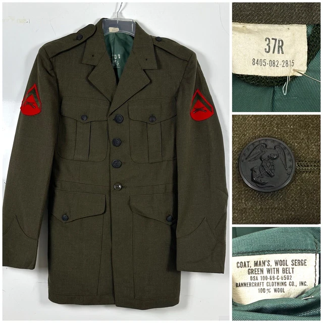 VINTAGE 1950S SERGE Wool US ARMY Uniform Coat Green KOREAN WAR Jacket ...