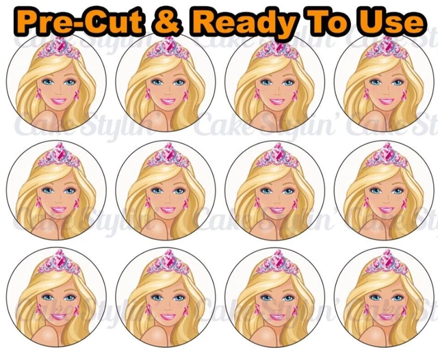 12 X BARBIE Face Head Edible Wafer Paper Cupcake Toppers Birthday Cake ...