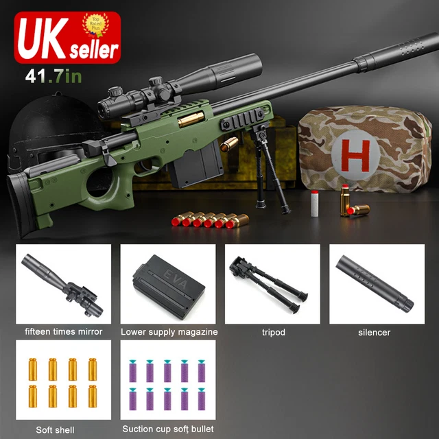NEW AMW/98K GUN Sniper Rifle Soft Bullet Gun Shell Ejecting Blaster Kid Toy Set £22.49 - PicClick UK