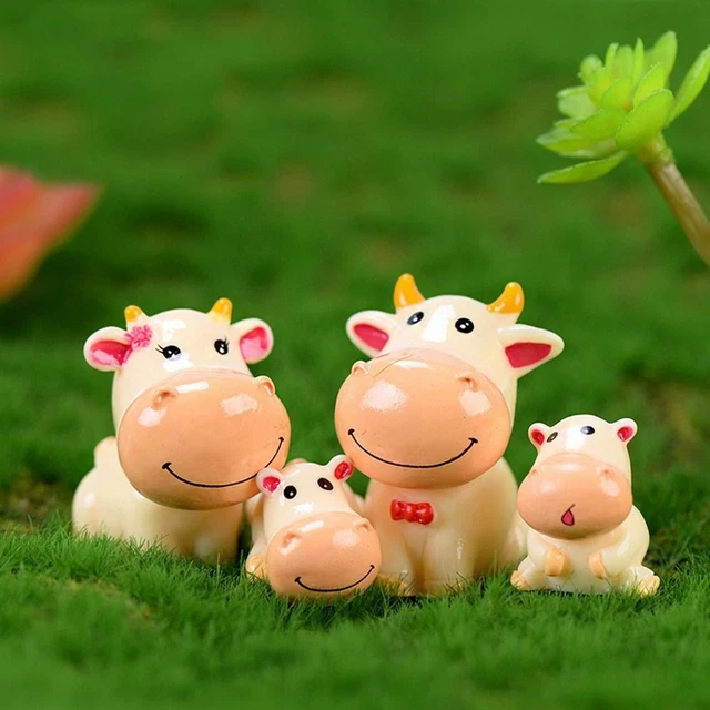 COW FAMILY COW Statue Cute Animal Model Miniature Figurine Micro ...
