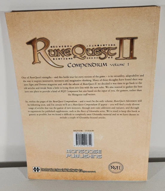 RUNE QUEST II Compendium Volume 1 Mongoose Publishing RQII Book RPG ...