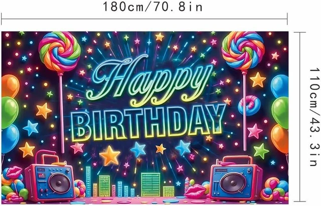 NEON BIRTHDAY PARTY Photography Backdrop Banner, 180 x 110 cm, Retro ...