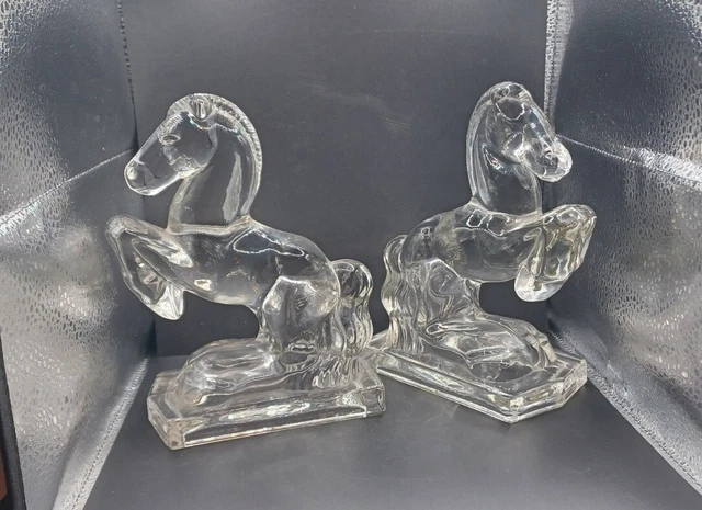 VINTAGE 1960'S PAIR 2 L.E. Smith Rearing Wild Stallion Horse Glass ...