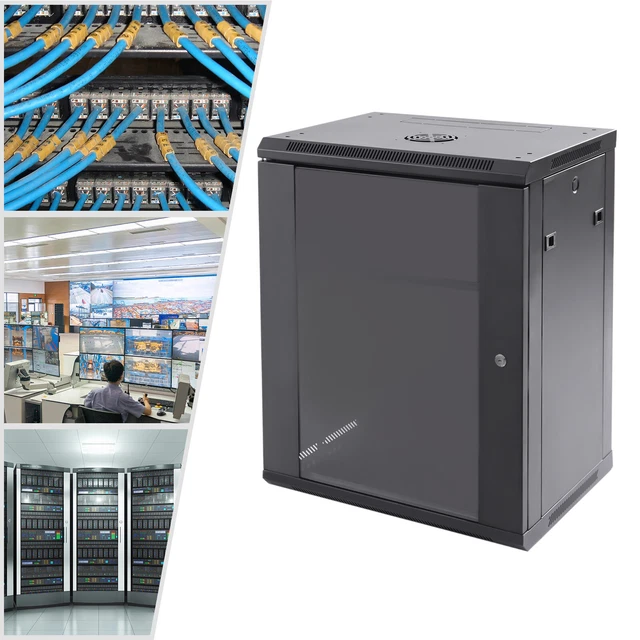 WALL MOUNT SERVER Cabinet Rack Enclosure With Glass Front Panel Black ...
