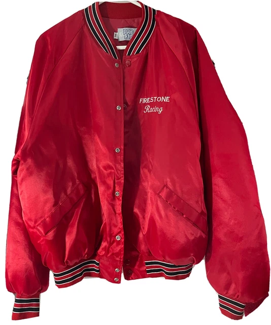 FIRESTONE RACING JACKET USA XXL Vintage 80's King Louie SHINY RED Nylon ...