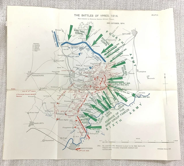 WW1 MILITARY MAP Battle Ypres France 29th October 1914 Sixth Army ...