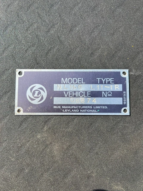 LEYLAND EASTERN NATIONAL 1928 MHJ 724V Bus Coach Chassis Body Plate ...