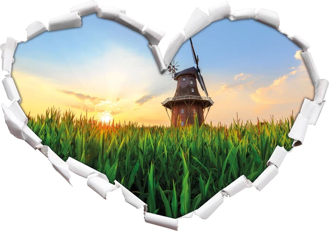 BEAUTIFUL WINDMILL ON The Field - 3D-Look Heart Wall Tattoo Stickers ...