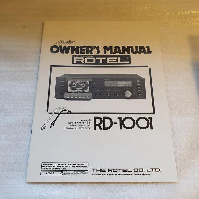 ROTEL RD-1001 USER Manual / Operators for Stereo Cassette Tape Deck £5.95 - PicClick UK