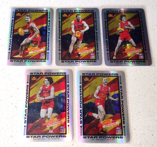 2024 TEAMCOACH Gold Coast Suns Silver Star Powers Set X 5 Cards Rowell ...