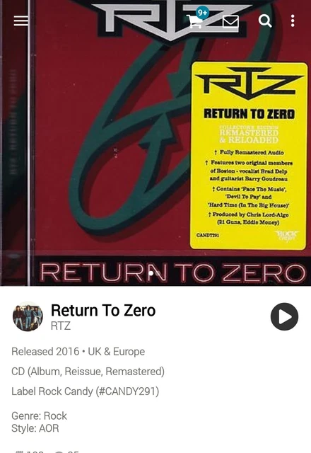 RTZ ~ RETURN to Zero CD remasterisé 1991 Hi-Tech AOR Yacht Mélodic Rock ...