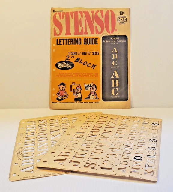 1964 STENSO STENCIL Lettering Guide Set Number 12-34 Ottenheimer ...