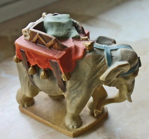 *HOLZELEFANT ELEFANT AUS Holz mit Sattel Handarbeit bemalt E Hart Marke ...