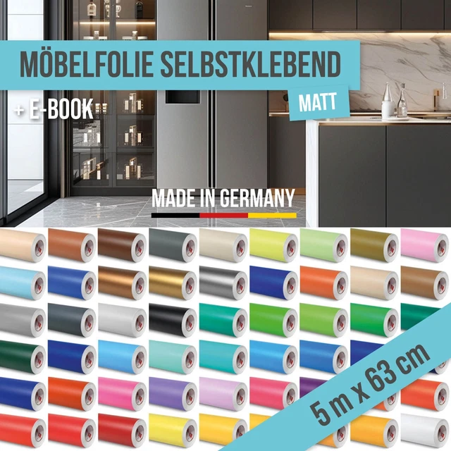 MÖBELFOLIE KLEBEFOLIE MATT selbstklebende matte Folie Uni Farben ...