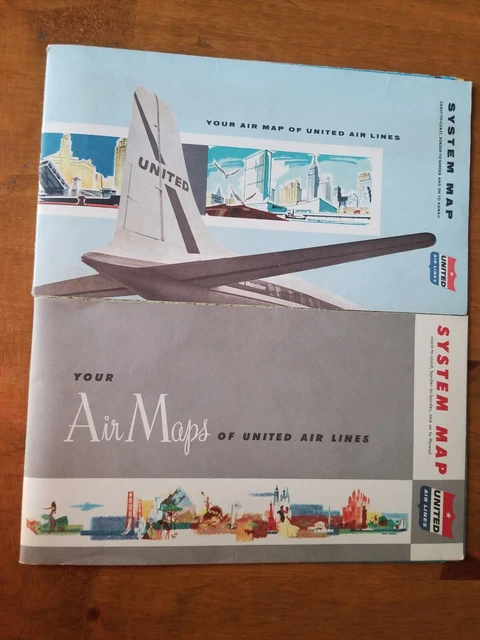 VINTAGE 1956 YOUR Air Map of United Air Lines Airlines System Map w ...