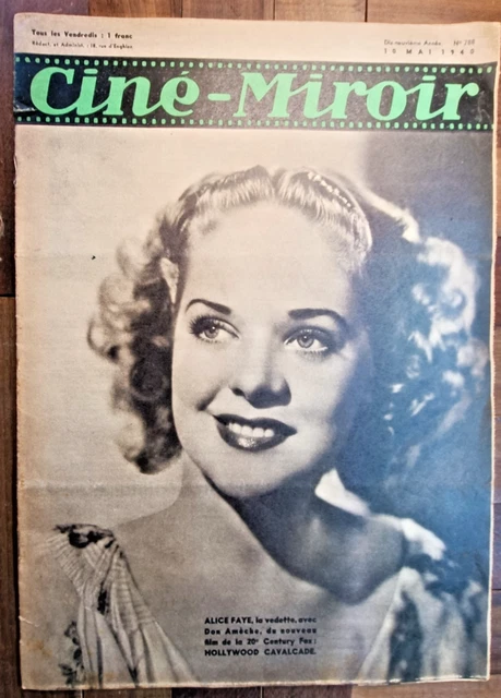 1940 FRANCE, REVUE D'Avant-Guerre Cine-Miroir Avec Alice Faye - Réf. 3 ...