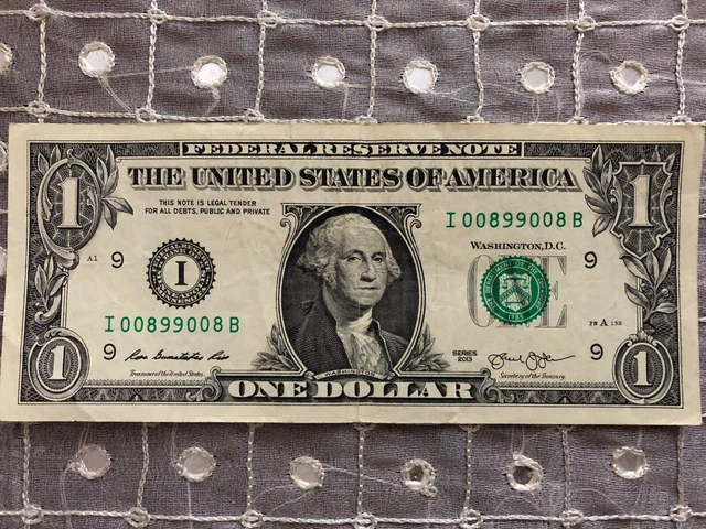 FLIPPER TRINARY $1 Dollar Bill, UNIQUE SERIAL NUMBER "I 00899008 B ...
