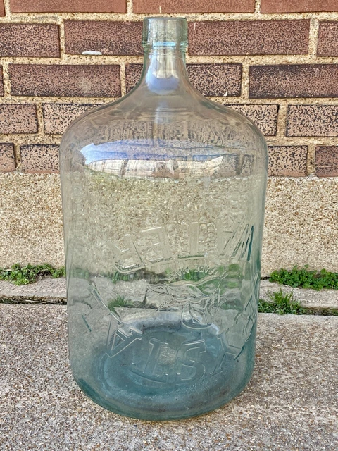 ANTIQUE CARBOY CRYSTAL Embossed Stamped 5 Gallon Water Jug Glass Bottle ...
