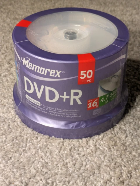 NEW MEMOREX DVD+R 120 Minutes 4.7GB 16x Speed Recordable 50 Pack Blank ...
