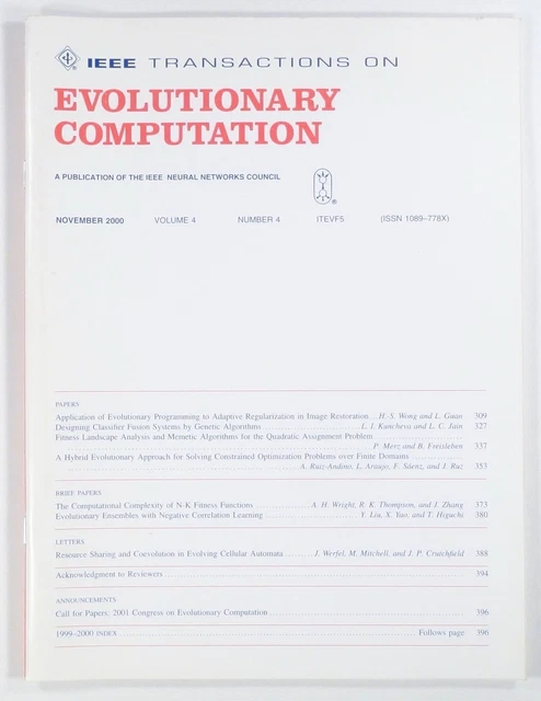 2000 NOV IEEE EVOLUTIONARY COMPUTATION genetic algorithms OPERATIONS RESEARCH £4.95 - PicClick UK